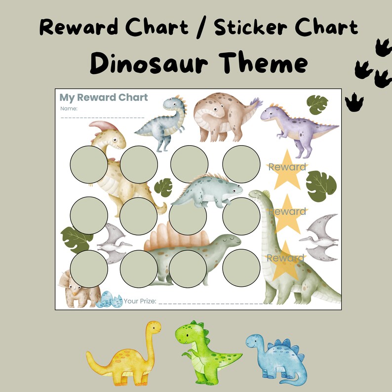 Dinosaur Printable Reward Sticker Chart / Toddler Kids Student ...