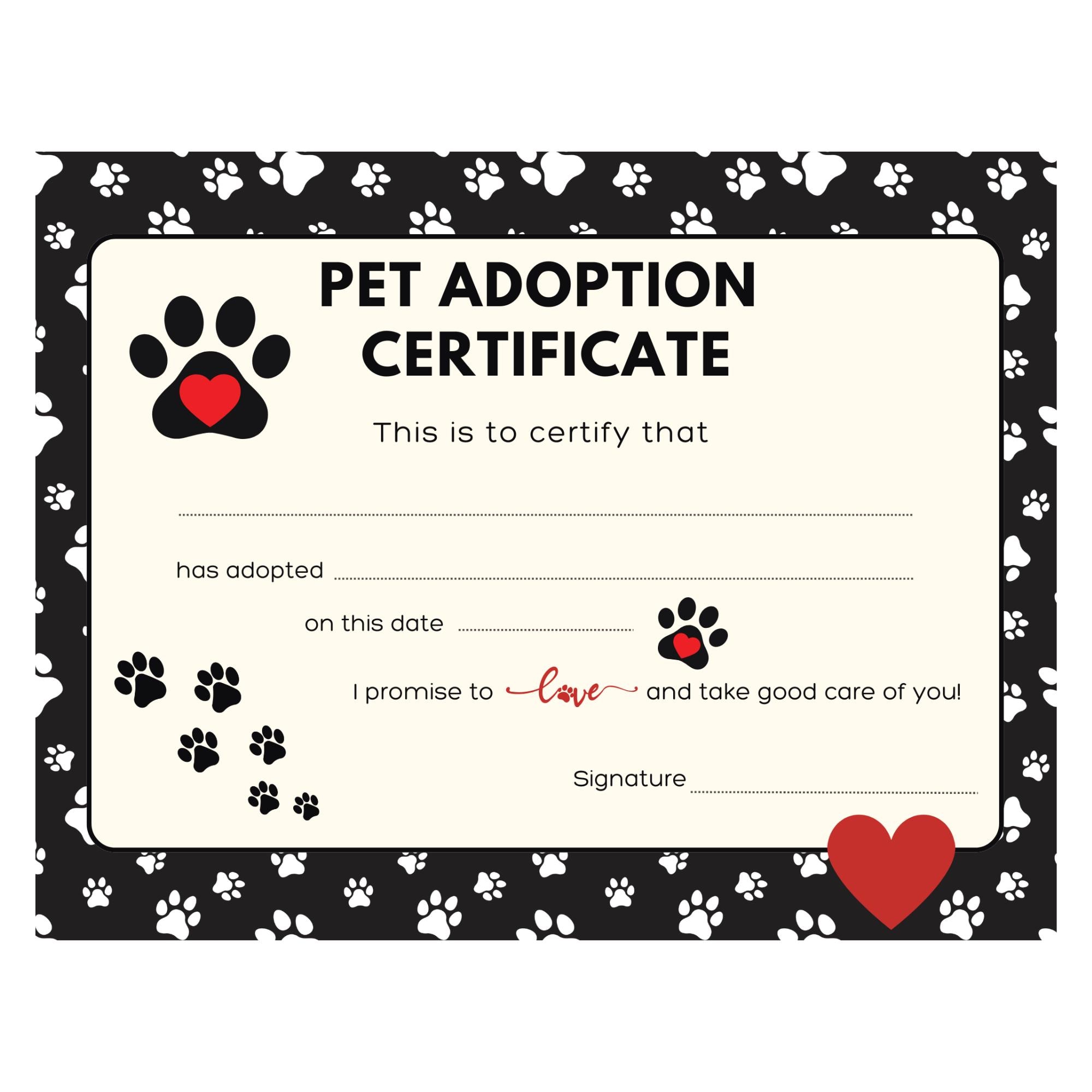 Pet Adoption Certificate Instant Printable Paw Prints for Pretend Pet ...