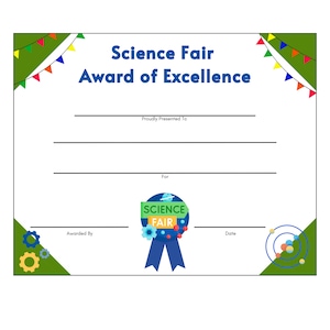 Science Fair Award of Excellence Participation Certificate Instant ...