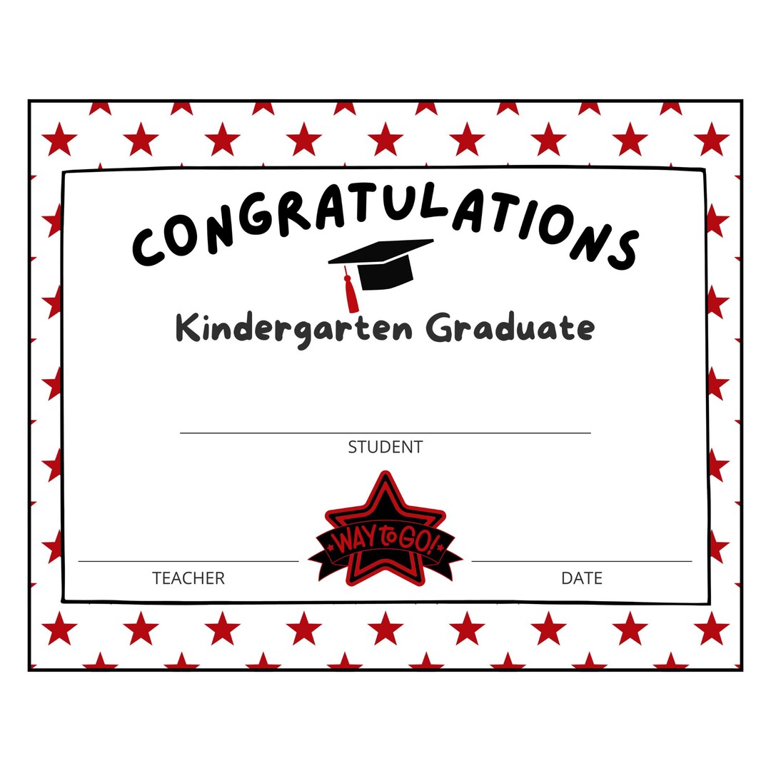 Kindergarten Graduation Diploma Certificate Promotion Instant Download ...