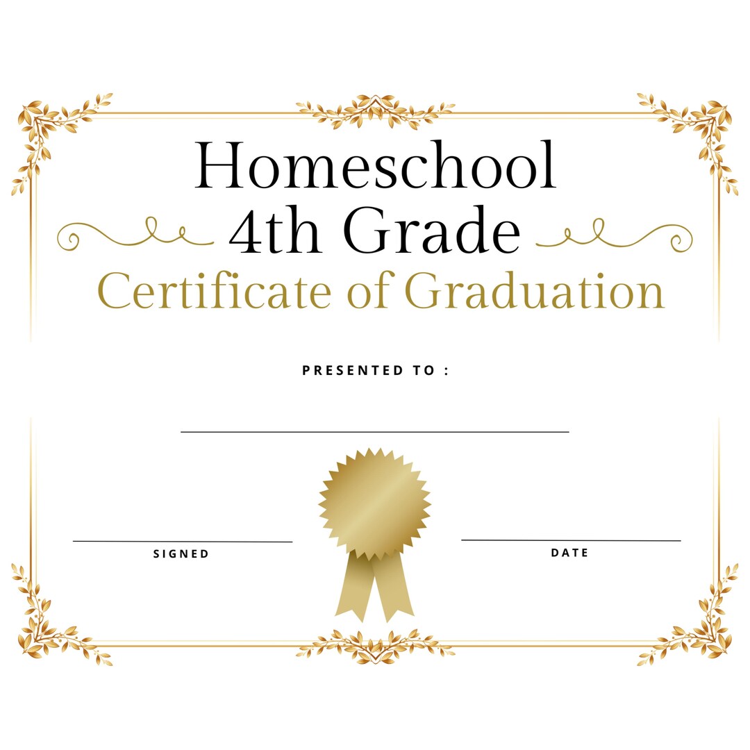 Homeschool Fourth 4th Grade Certificate of Promotion Graduation Easy ...