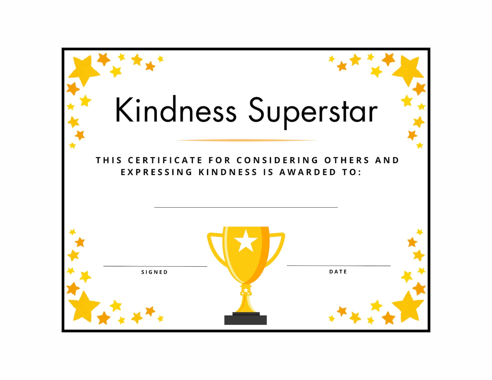 Kindness Superstar Certificate Award for Any Age or Grade Level Instant ...