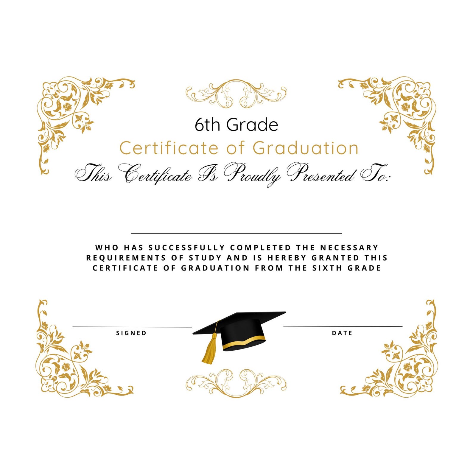 Sixth 6th Grade Certificate of Graduation Diploma Easy Print Instant ...