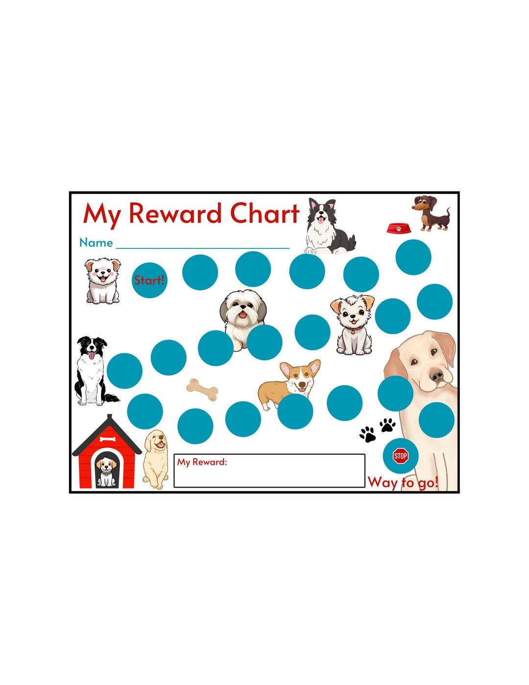 Dog Printable Reward Sticker Chart / Toddler Kids Student / Instant ...