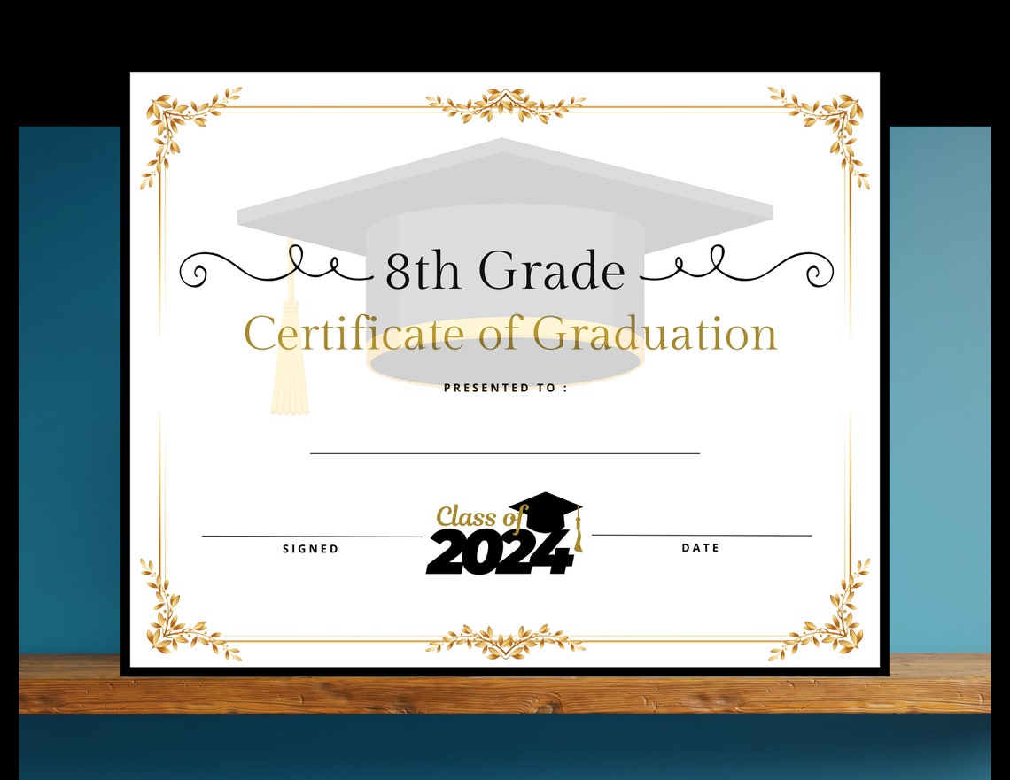 8th Grade Graduation Diploma Certificate Instant Download Printable ...