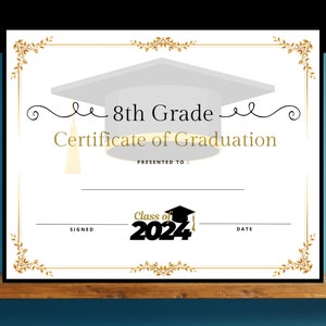 8th Grade Graduation Diploma Certificate Instant Download Printable ...