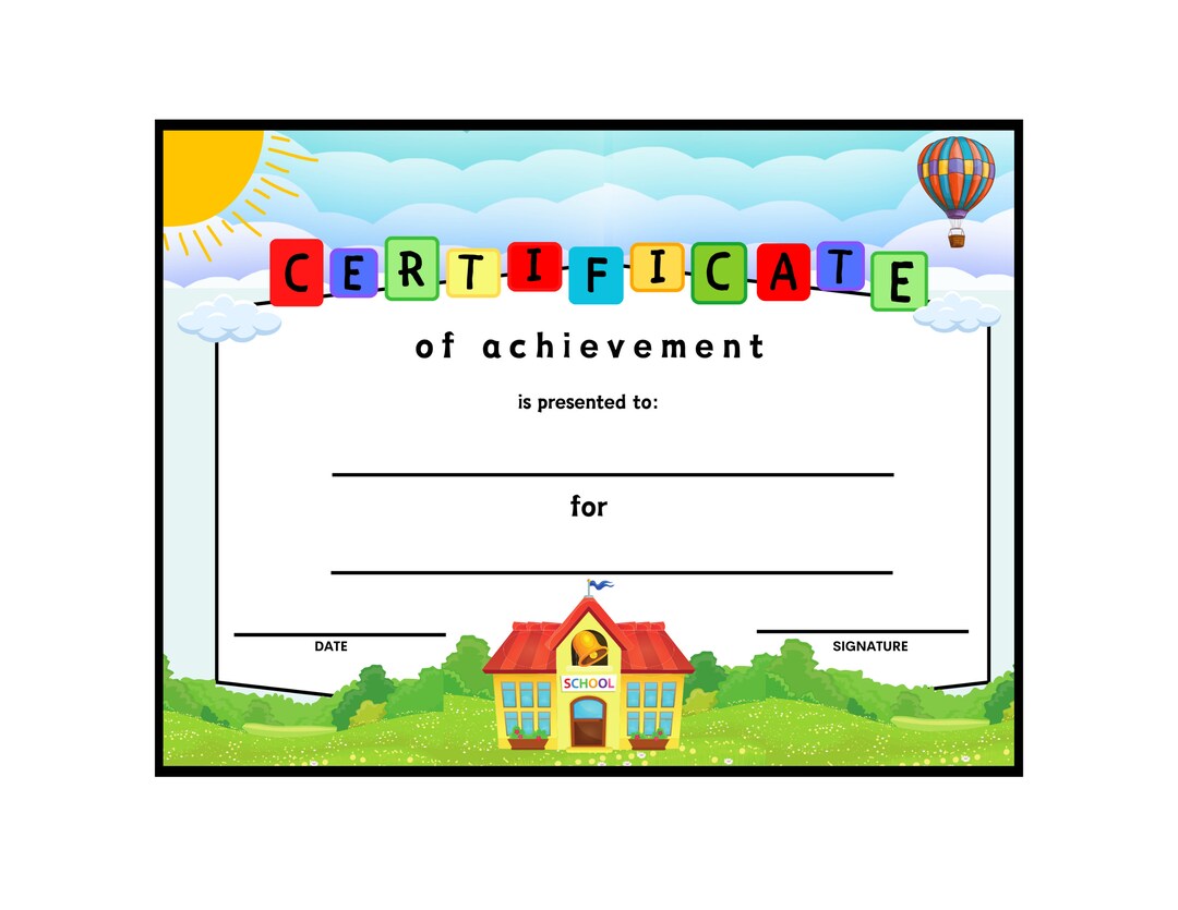 Certificate of Achievement for Kids / Students / School Graduation ...