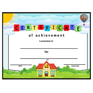 Certificate of Achievement for Kids / Students / School Graduation ...