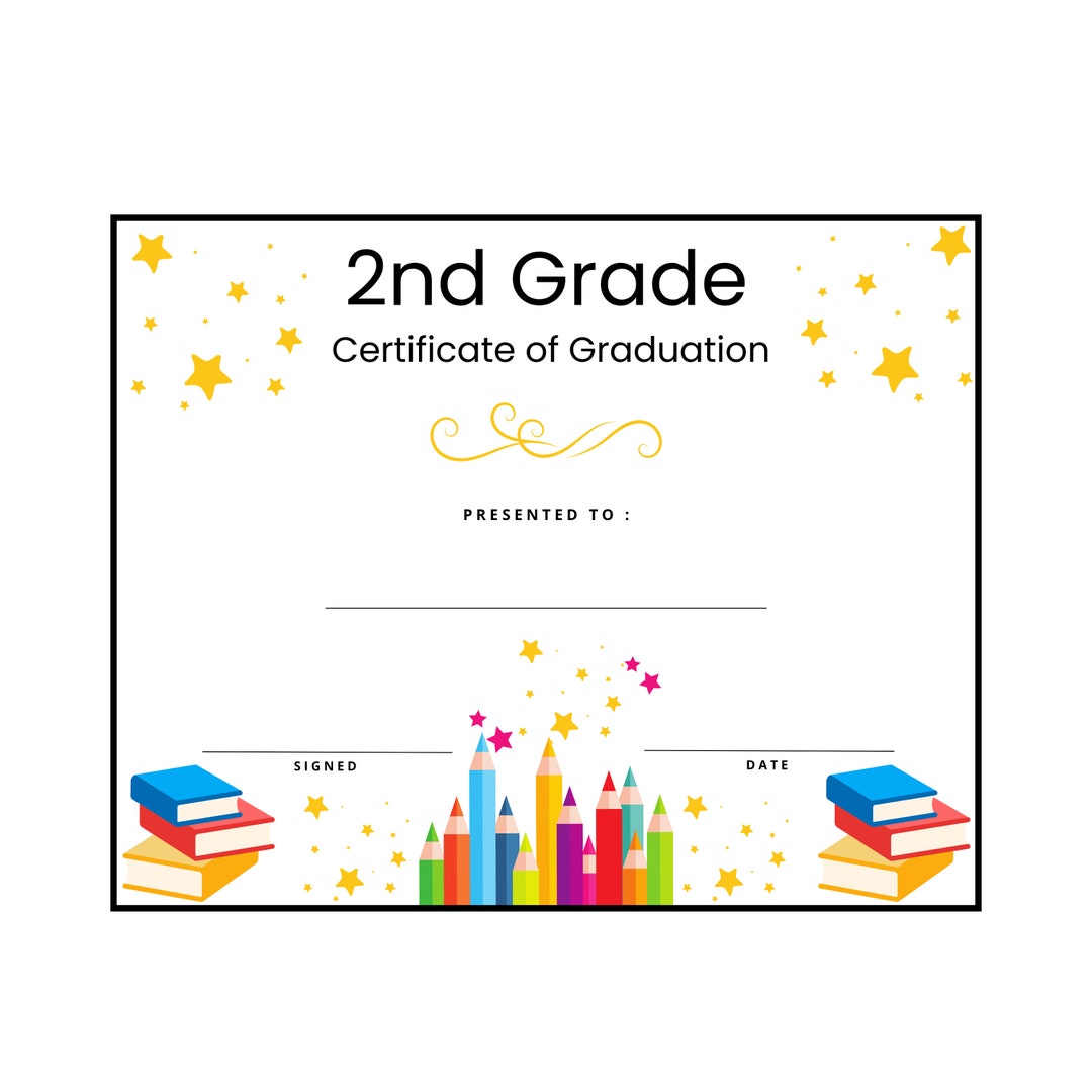Second 2nd Grade Certificate of Completion Graduation Diploma Printable ...