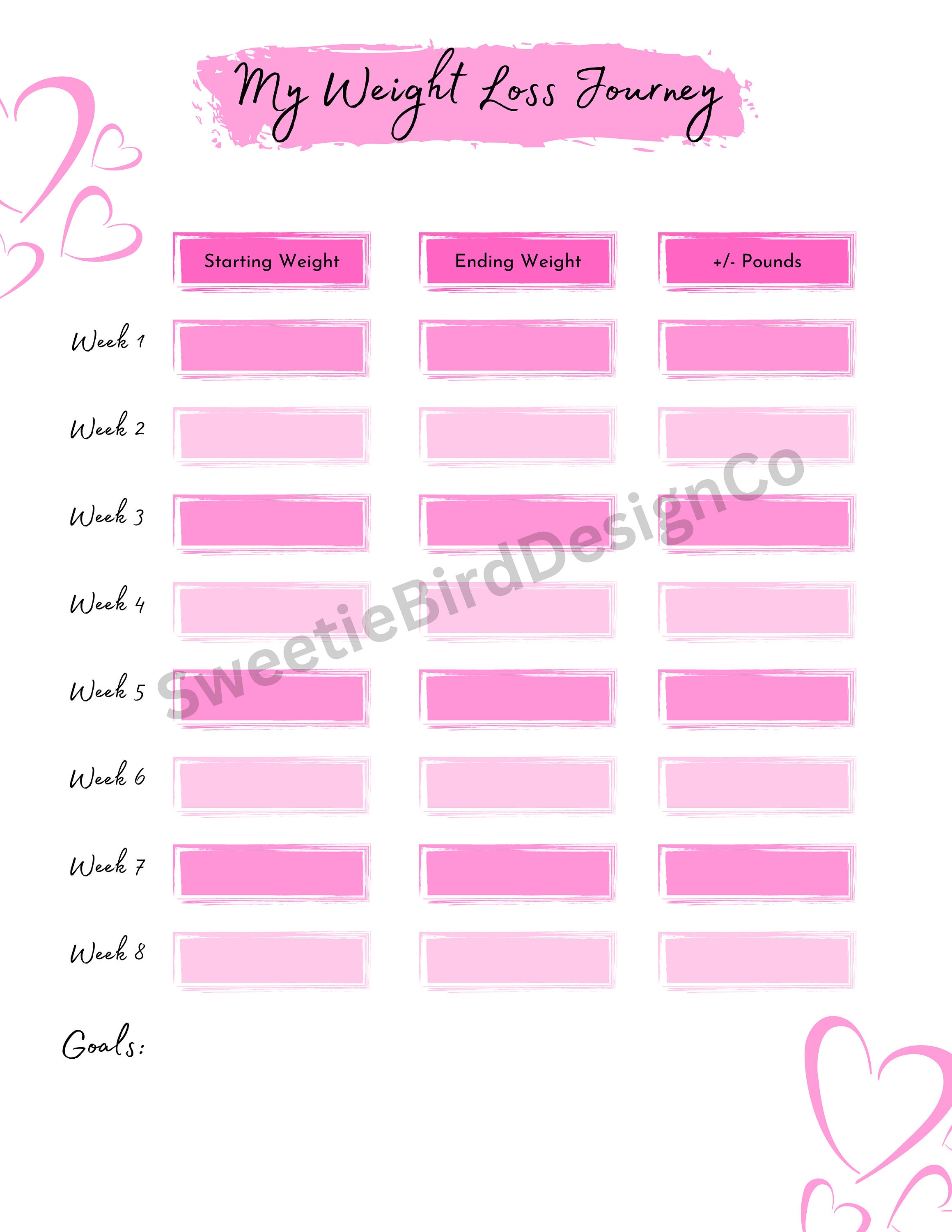 Weight Loss Tracker / Journal / Printable / Journey /8 Week ...
