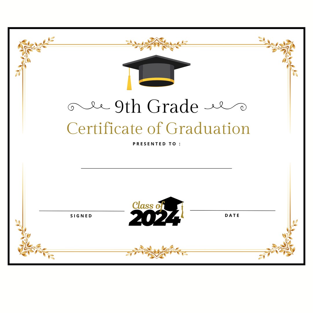 9th Ninth Grade Graduation Diploma Certificate Instant Download ...