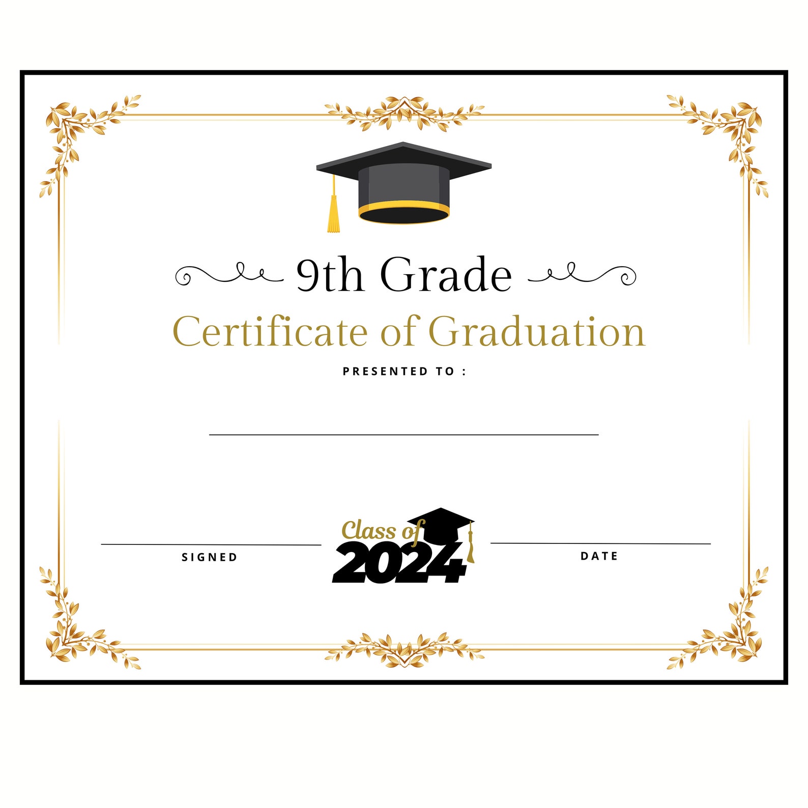 9th Ninth Grade Graduation Diploma Certificate Instant Download ...