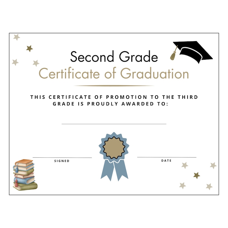 Second Grade 2nd Certificate of Completion Graduation Diploma Printable ...