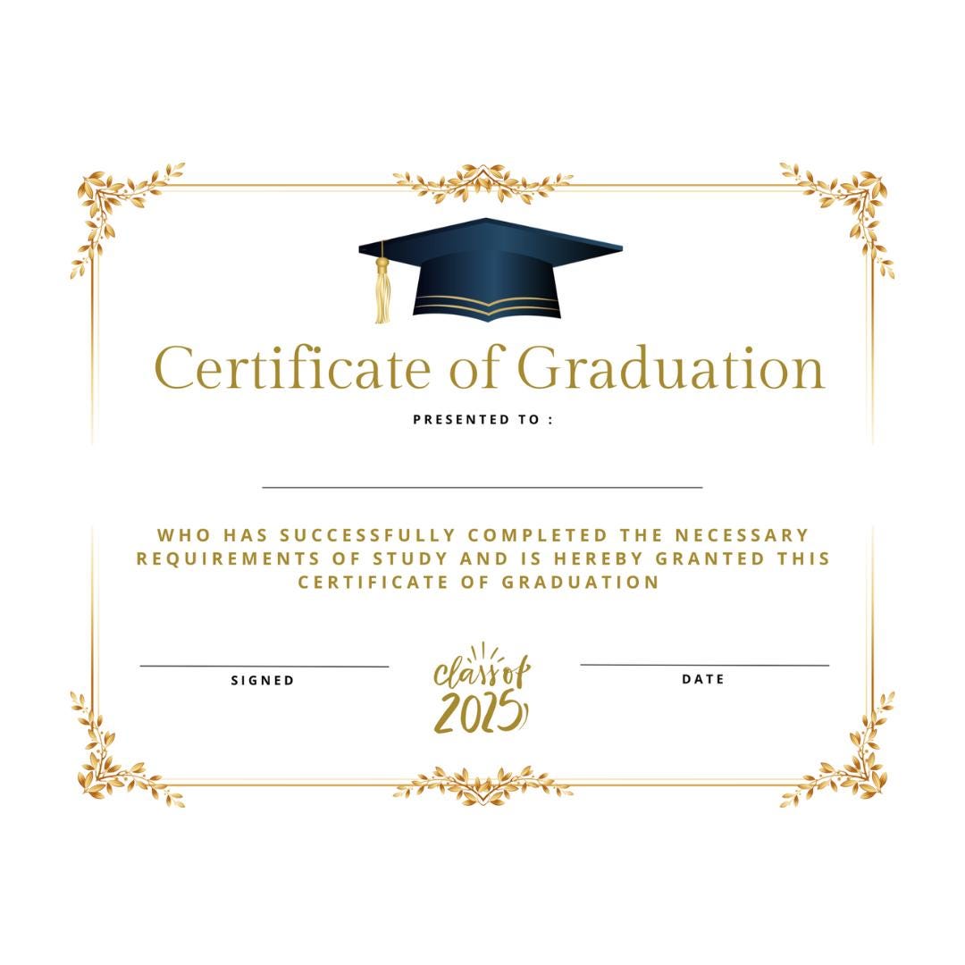 Graduation Diploma Certificate School Promotion Any Student Grade Level ...