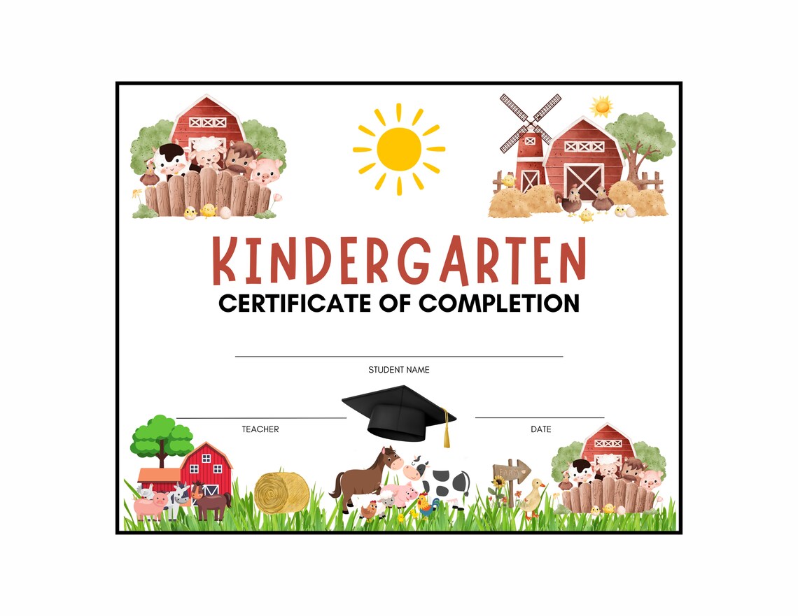 Kindergarten Graduation Certificate of Completion Instant Download ...