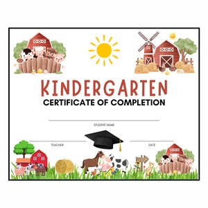 Kindergarten Graduation Certificate of Completion Instant Download ...