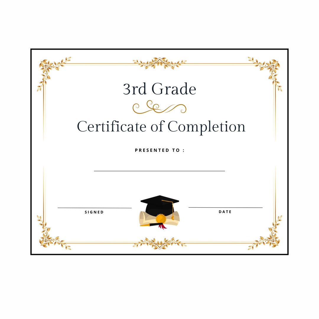 Third 3rd Grade Graduation Diploma Certificate Instant Download ...