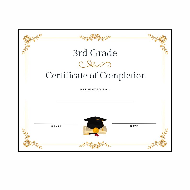 Third 3rd Grade Graduation Diploma Certificate Instant Download ...