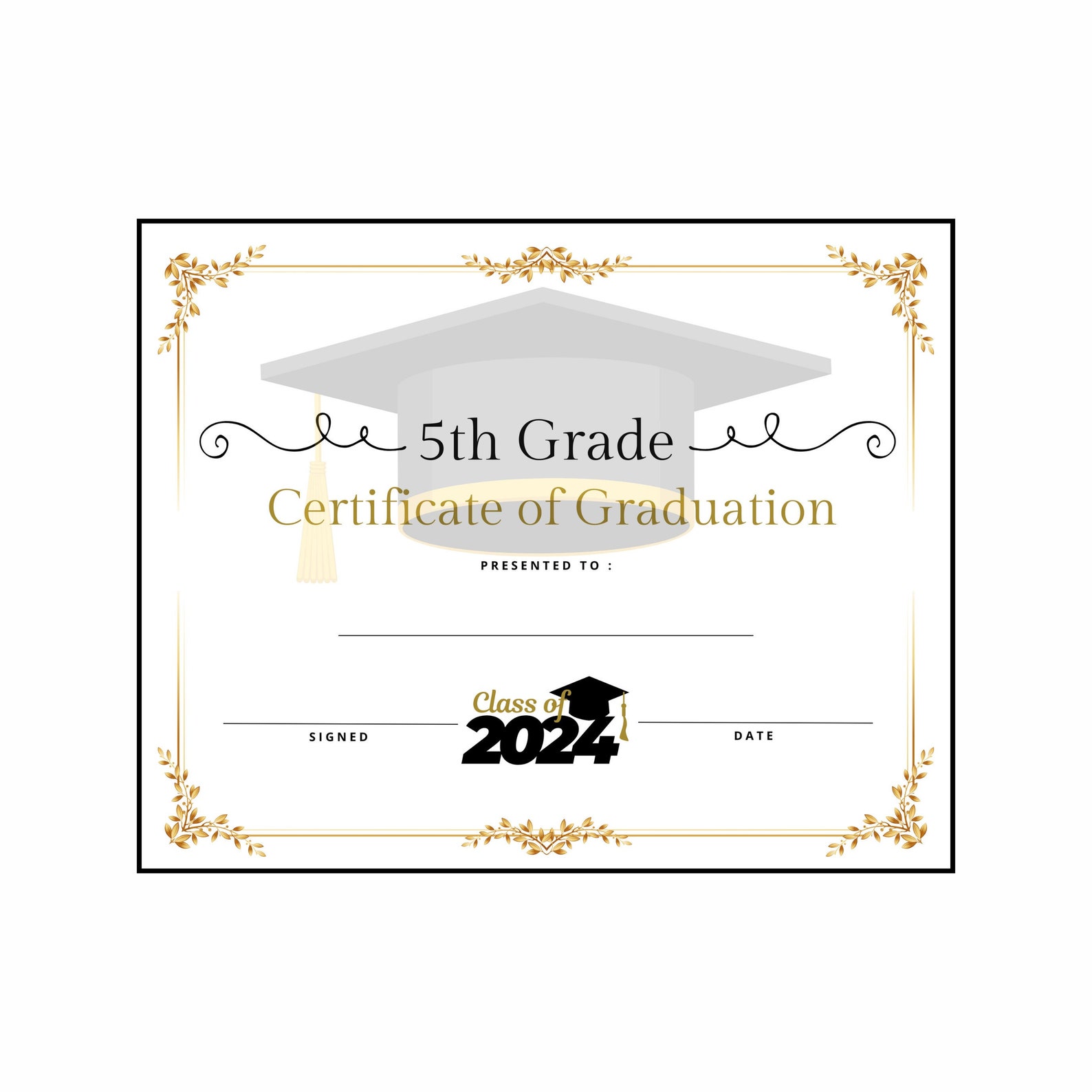 Fifth Grade Graduation Diploma Certificate Instant Download Printable ...