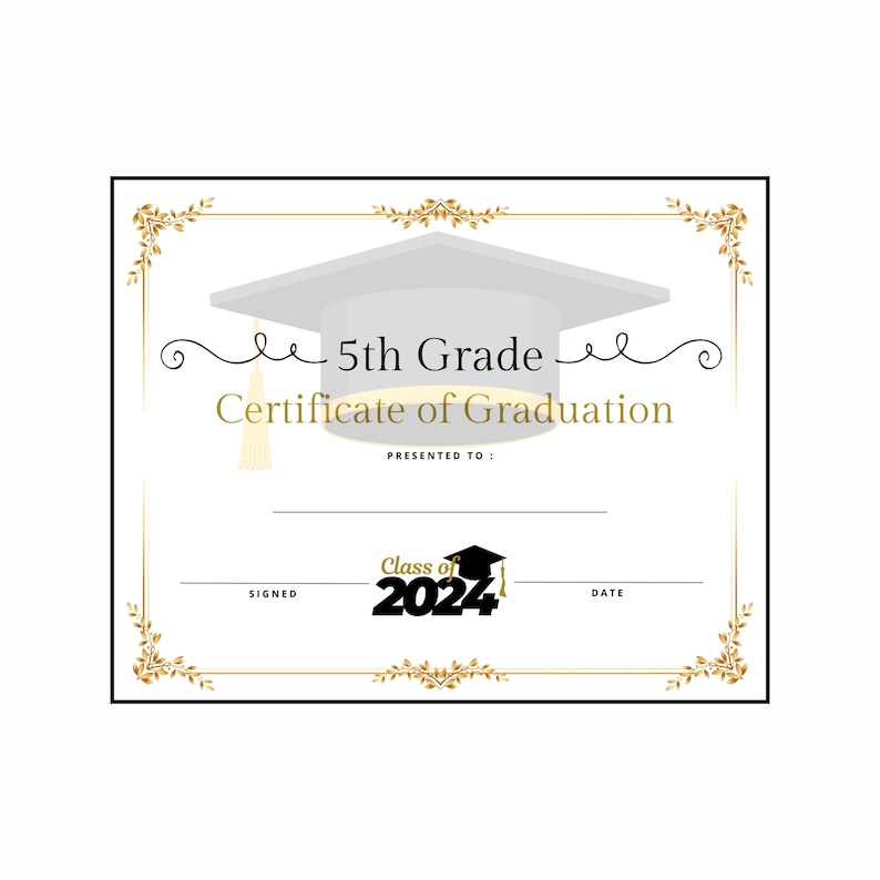 Fifth Grade Graduation Diploma Certificate Instant Download Printable ...