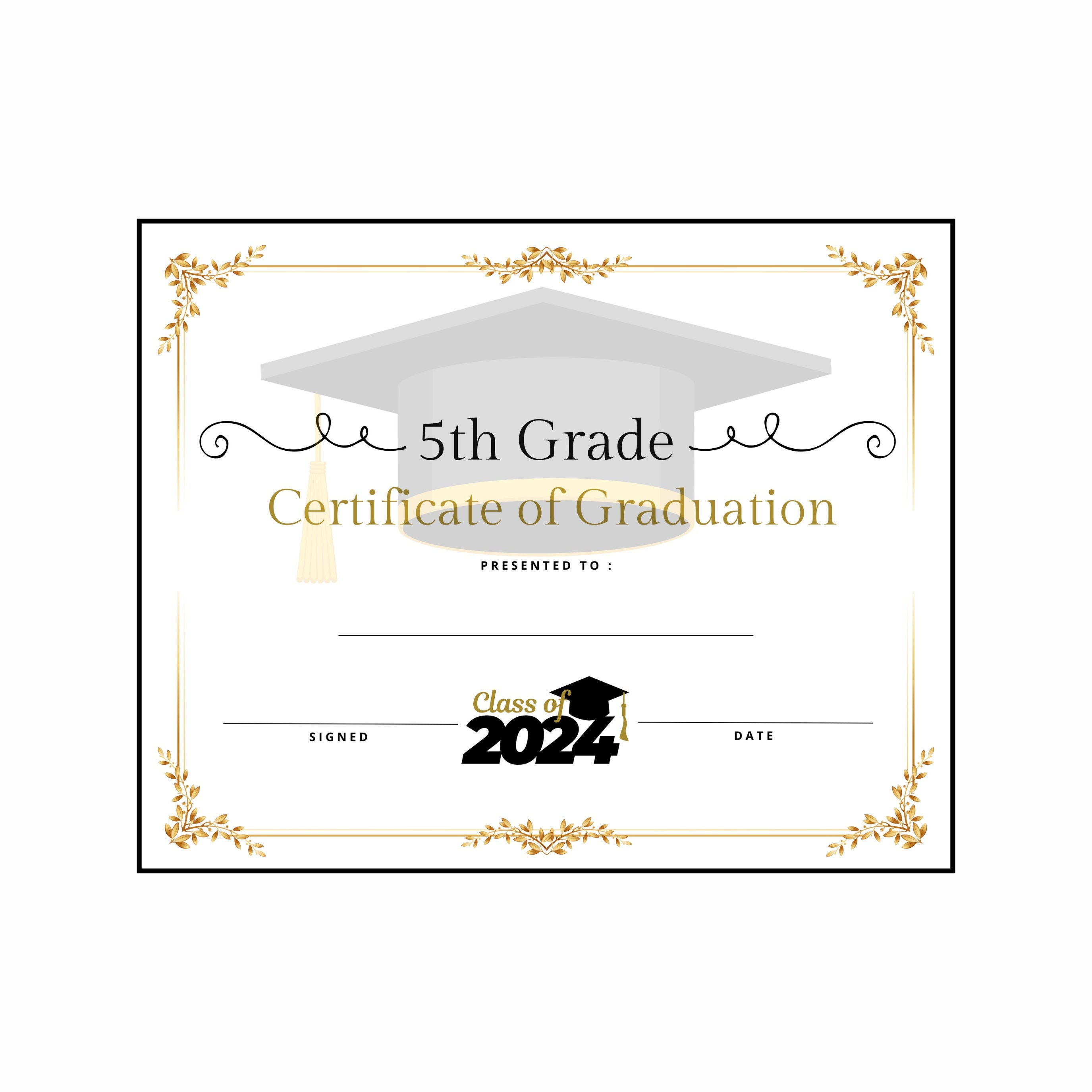 Fifth Grade Graduation Diploma Certificate Instant Download Printable ...