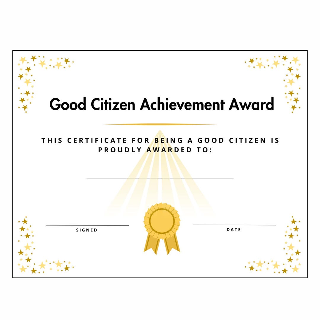 Good Citizen Achievement Award for Any Age or Grade Level Instant ...