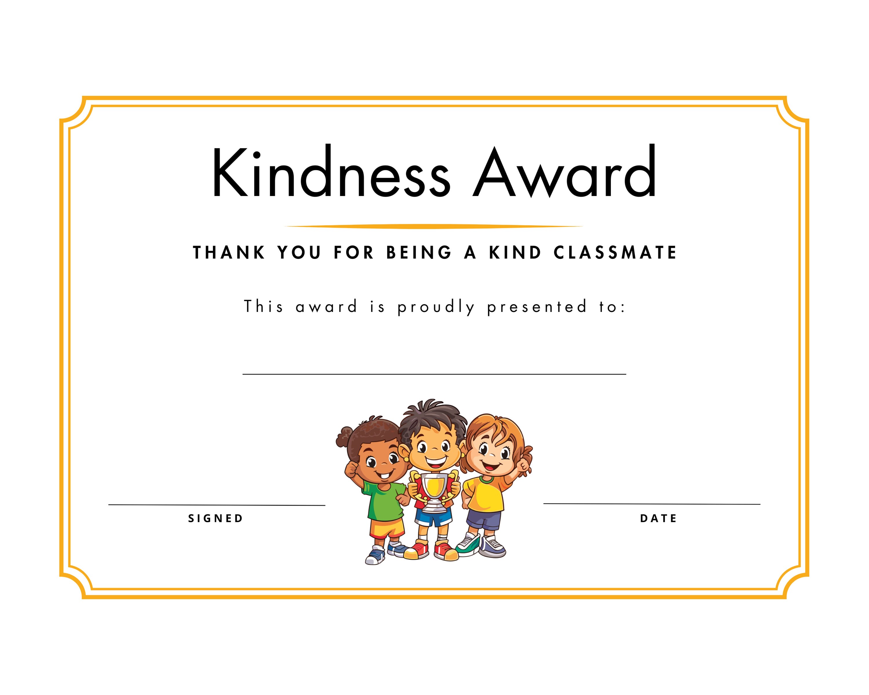 Kindness Award Certificate Any Age or Grade Level Instant Download ...