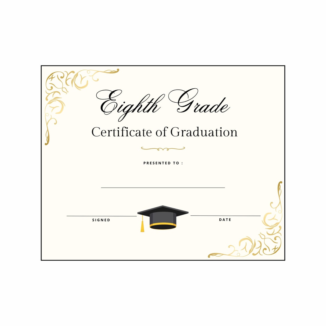 Eighth Grade Graduation Diploma Certificate Instant Download Printable ...