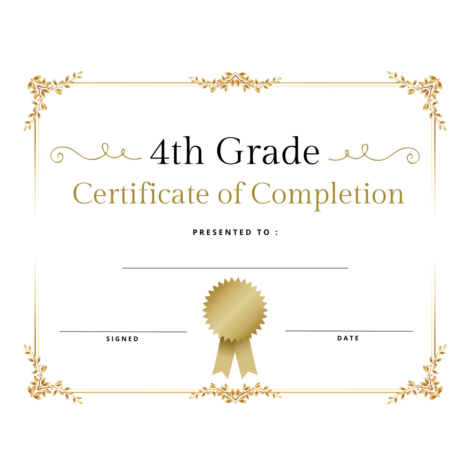 Fourth 4th Grade Promotion Graduation Diploma Certificate of Completion ...