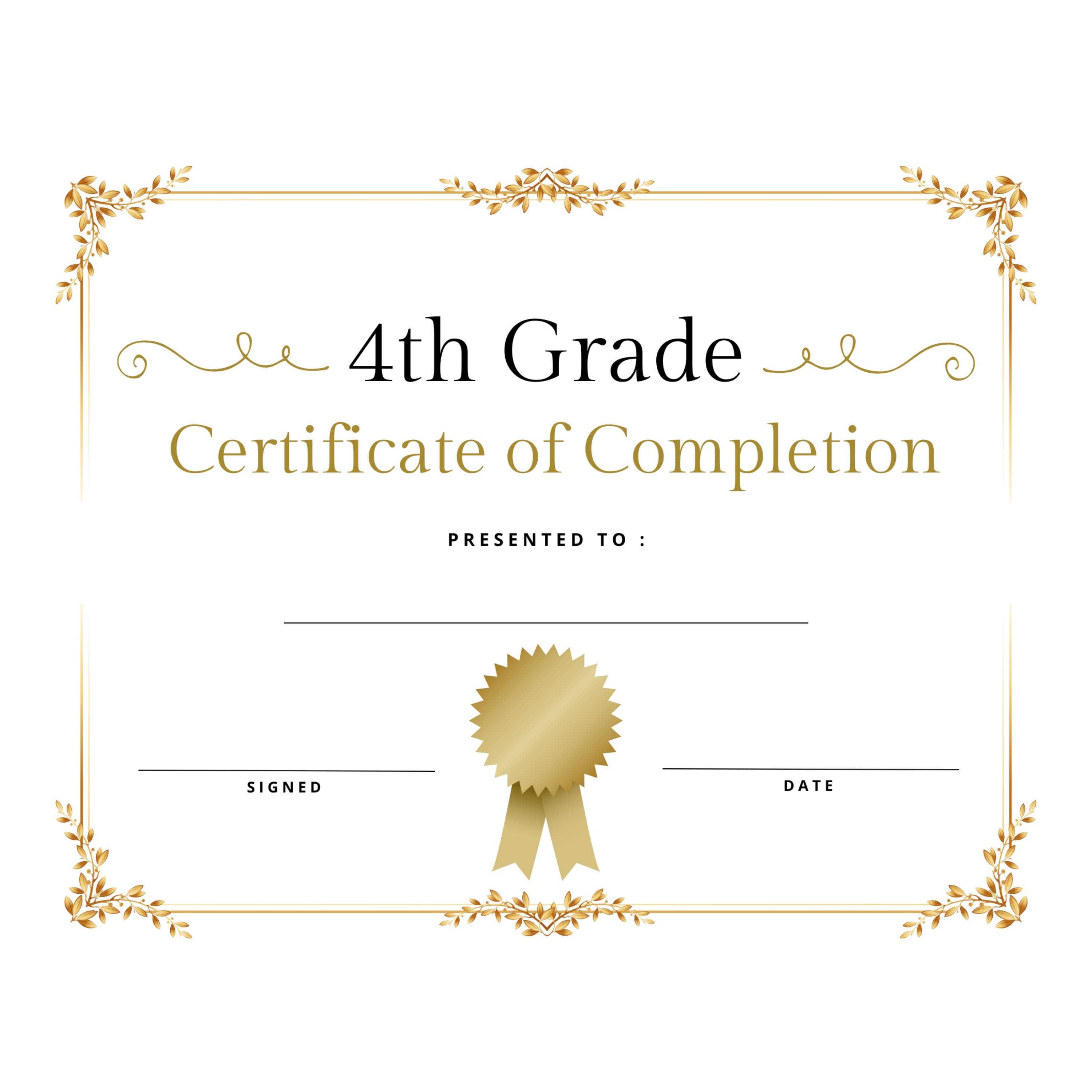 Fourth 4th Grade Promotion Graduation Diploma Certificate of Completion ...