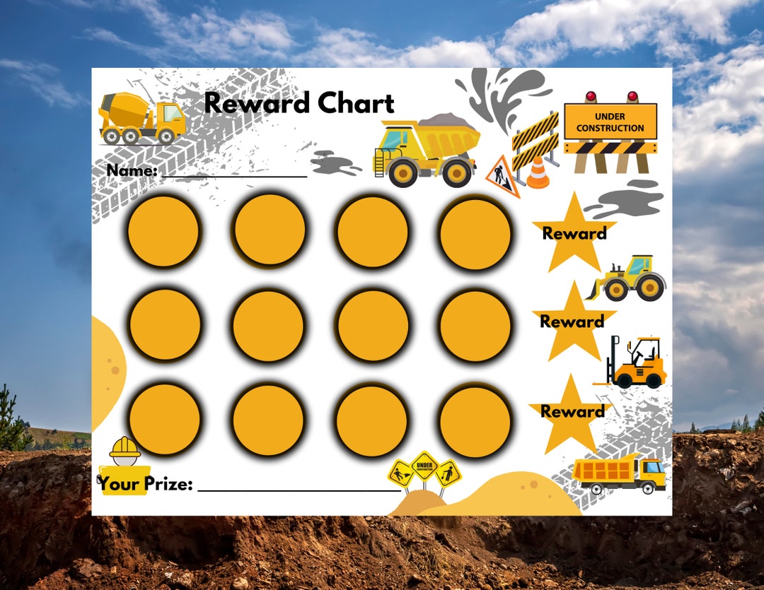 Construction Printable Reward Sticker Chart / Toddler Kids Student ...