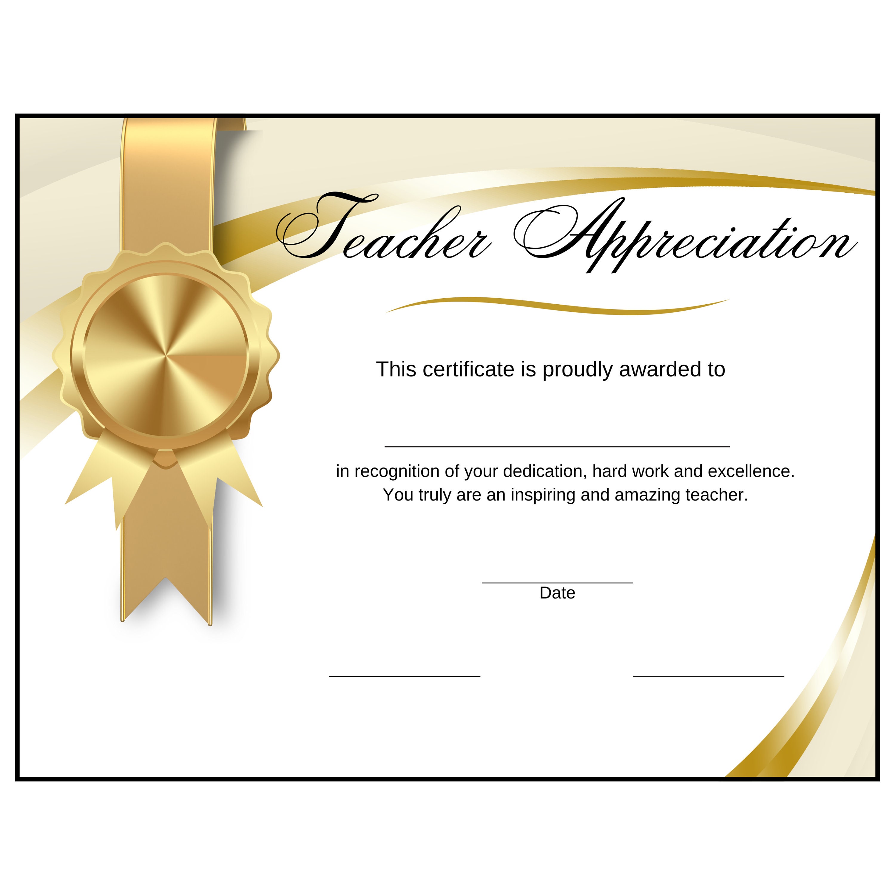 Teacher Certificate of Appreciation Outstanding Teacher Ribbon Instant ...