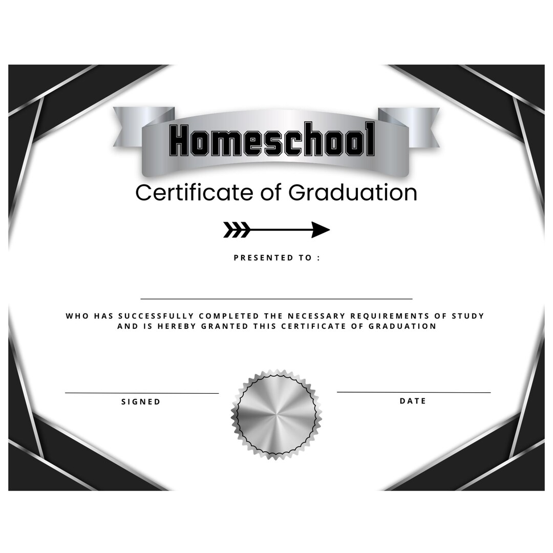 Homeschool Graduation Diploma Certificate Professional Simple Black ...