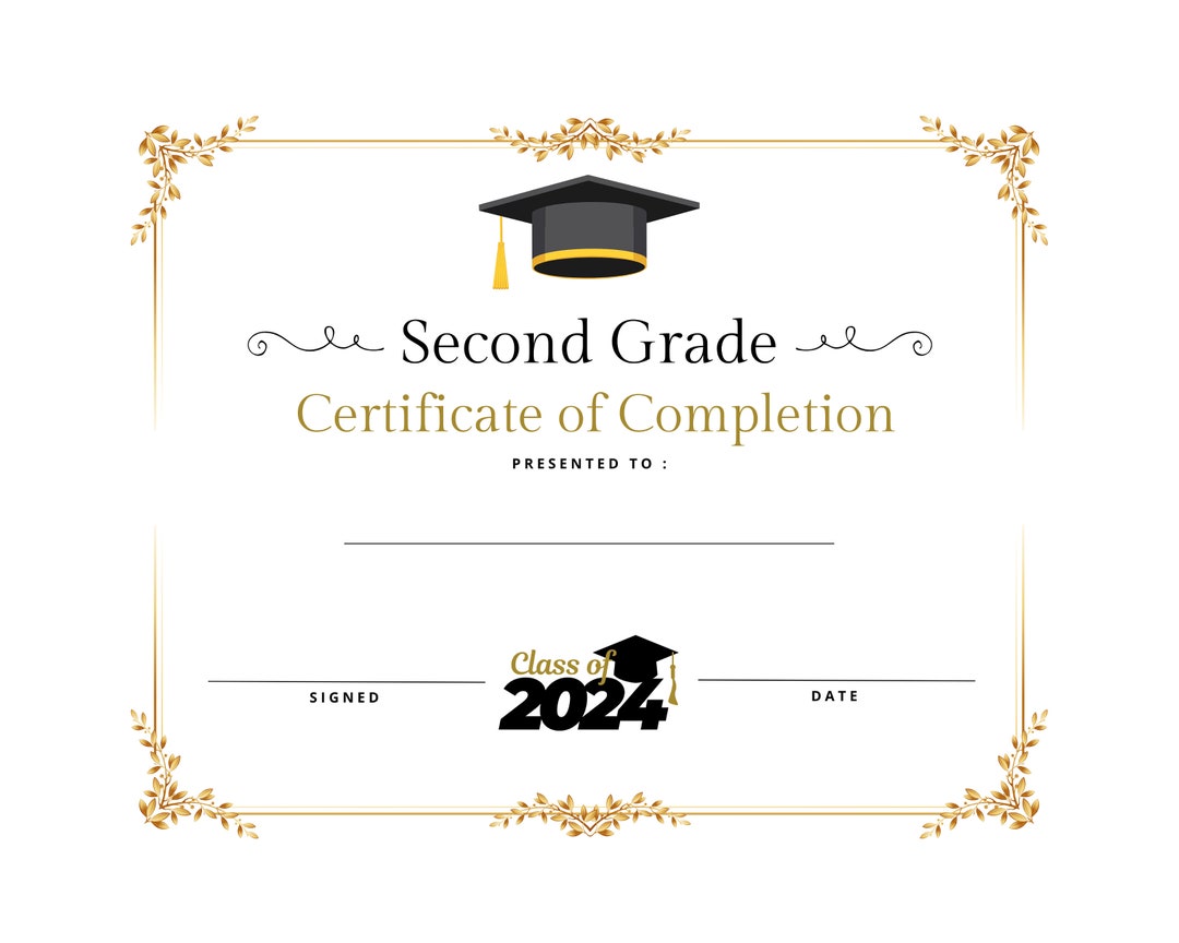 Second 2nd Grade Graduation Diploma Certificate of Completion Instant ...