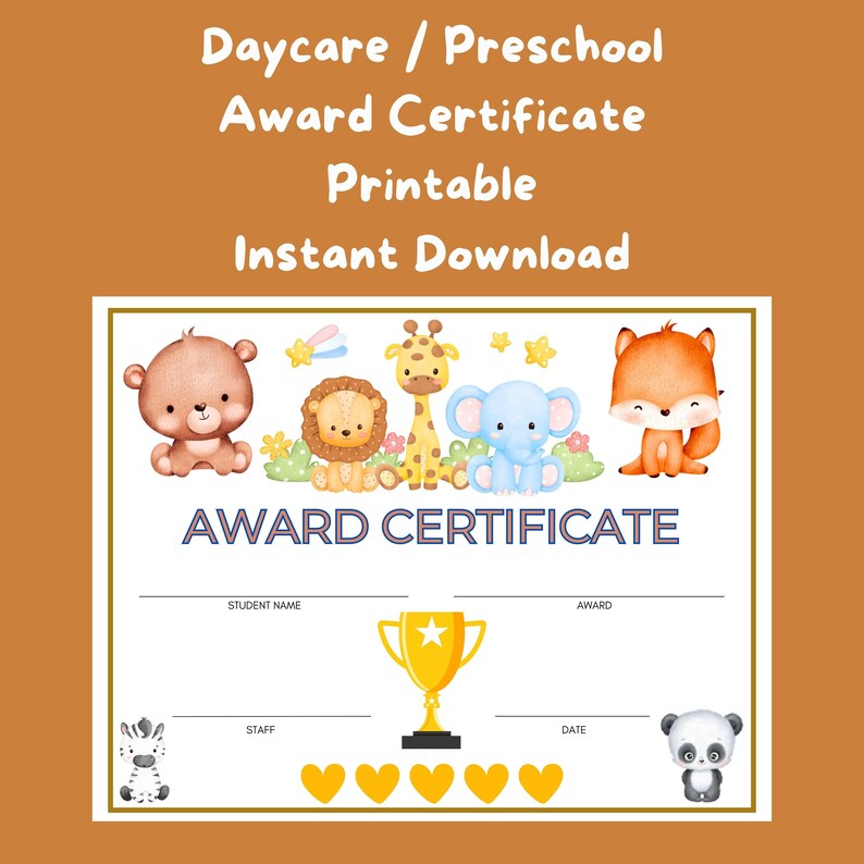 Daycare Preschool Awards Graduation Certificate Instant Download ...