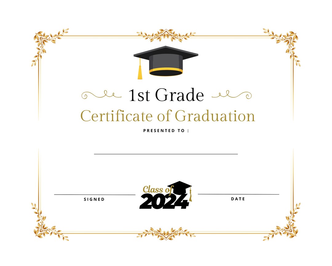 First 1st Grade Graduation Diploma Certificate Instant Download ...