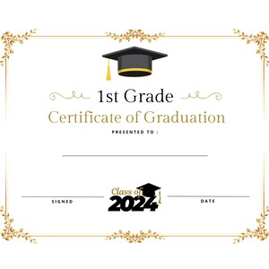 First 1st Grade Graduation Diploma Certificate Instant Download ...