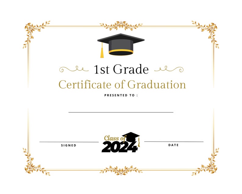 First 1st Grade Graduation Diploma Certificate Instant Download ...