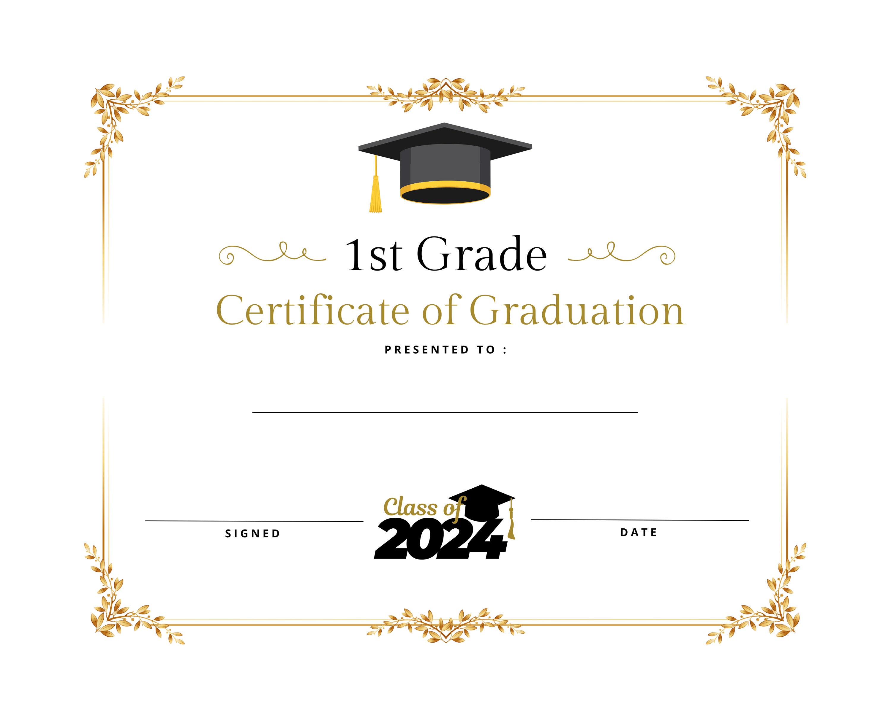 First 1st Grade Graduation Diploma Certificate Instant Download ...