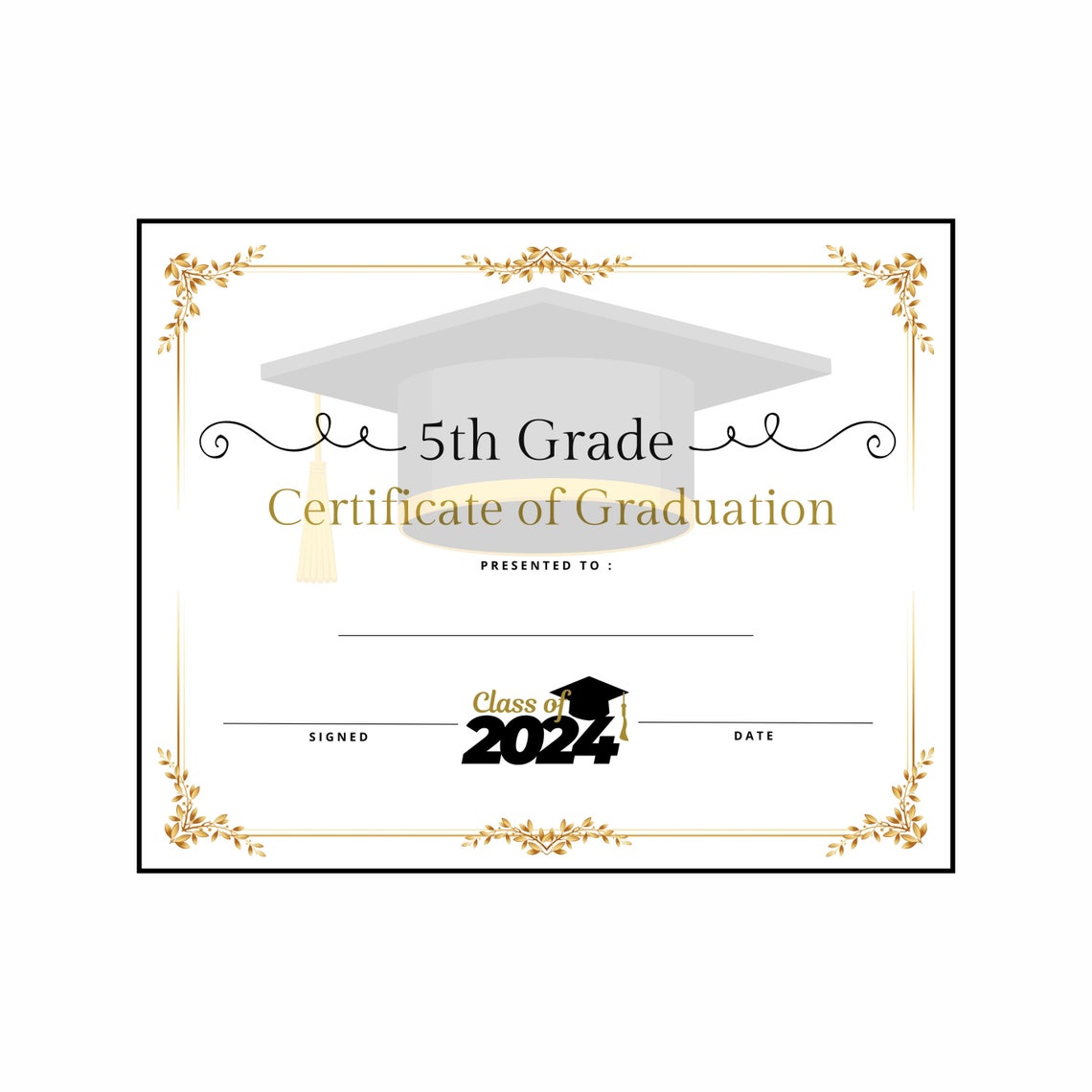 Fifth Grade Graduation Diploma Certificate Instant Download Printable ...