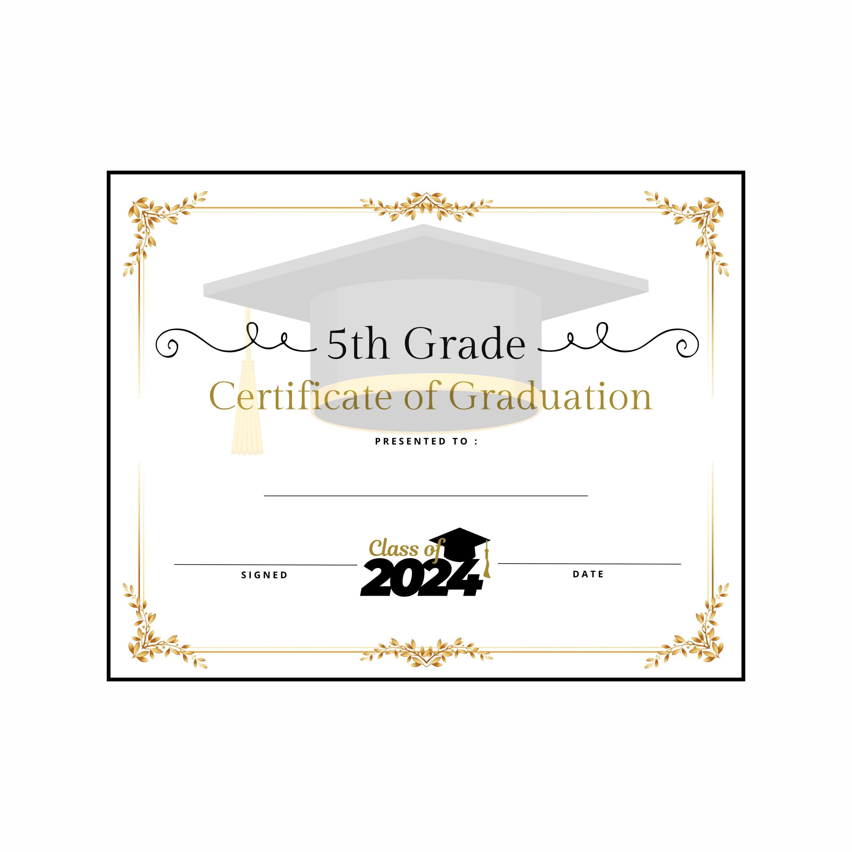 Fifth Grade Graduation Diploma Certificate Instant Download Printable ...