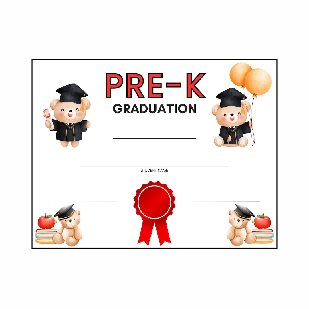 Pre-k Graduation Diploma Certificate Teddy Bears Colorful Preschool ...
