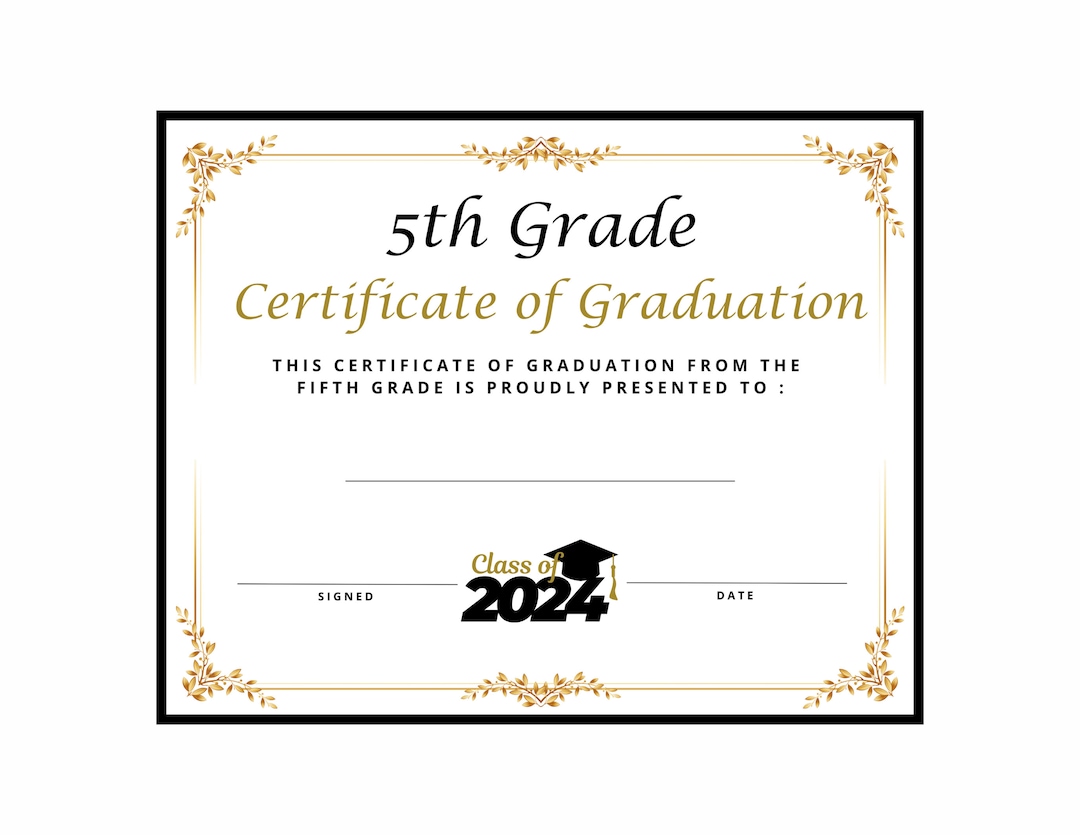5th Fifth Grade Graduation Diploma Certificate Instant Download ...