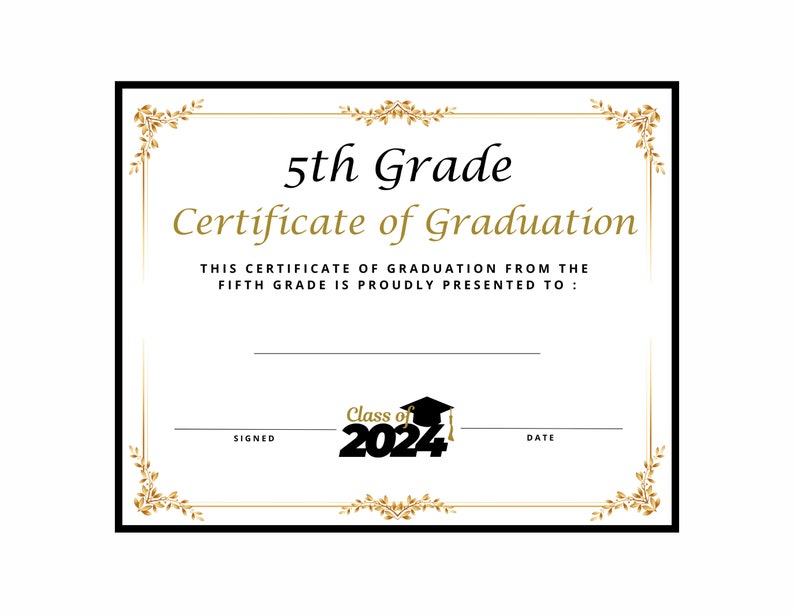 5th Fifth Grade Graduation Diploma Certificate Instant Download ...