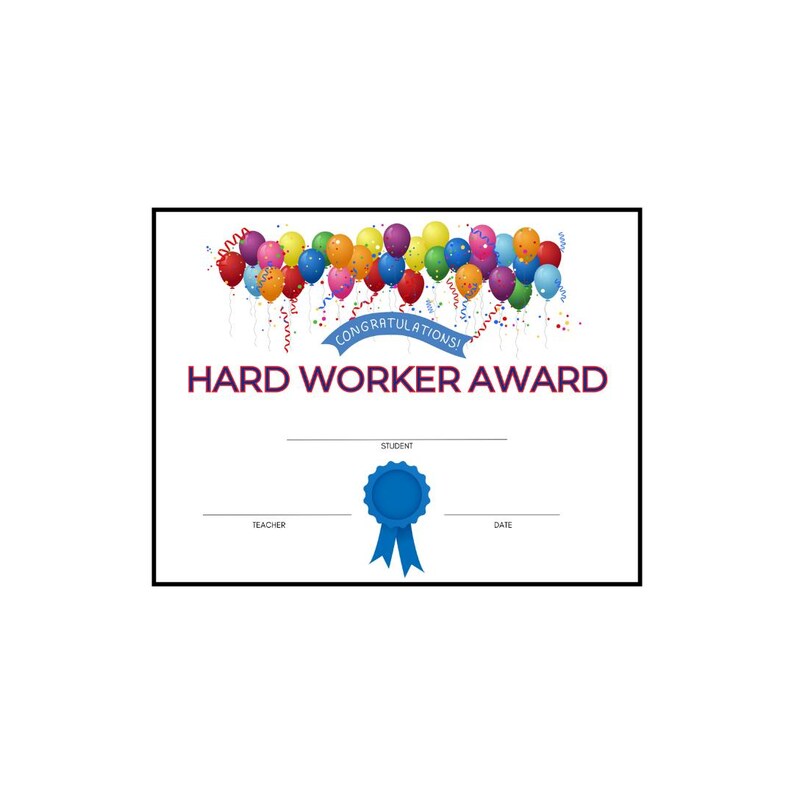 Hard Worker Kid's Student Graduation Certificate Instant Download ...