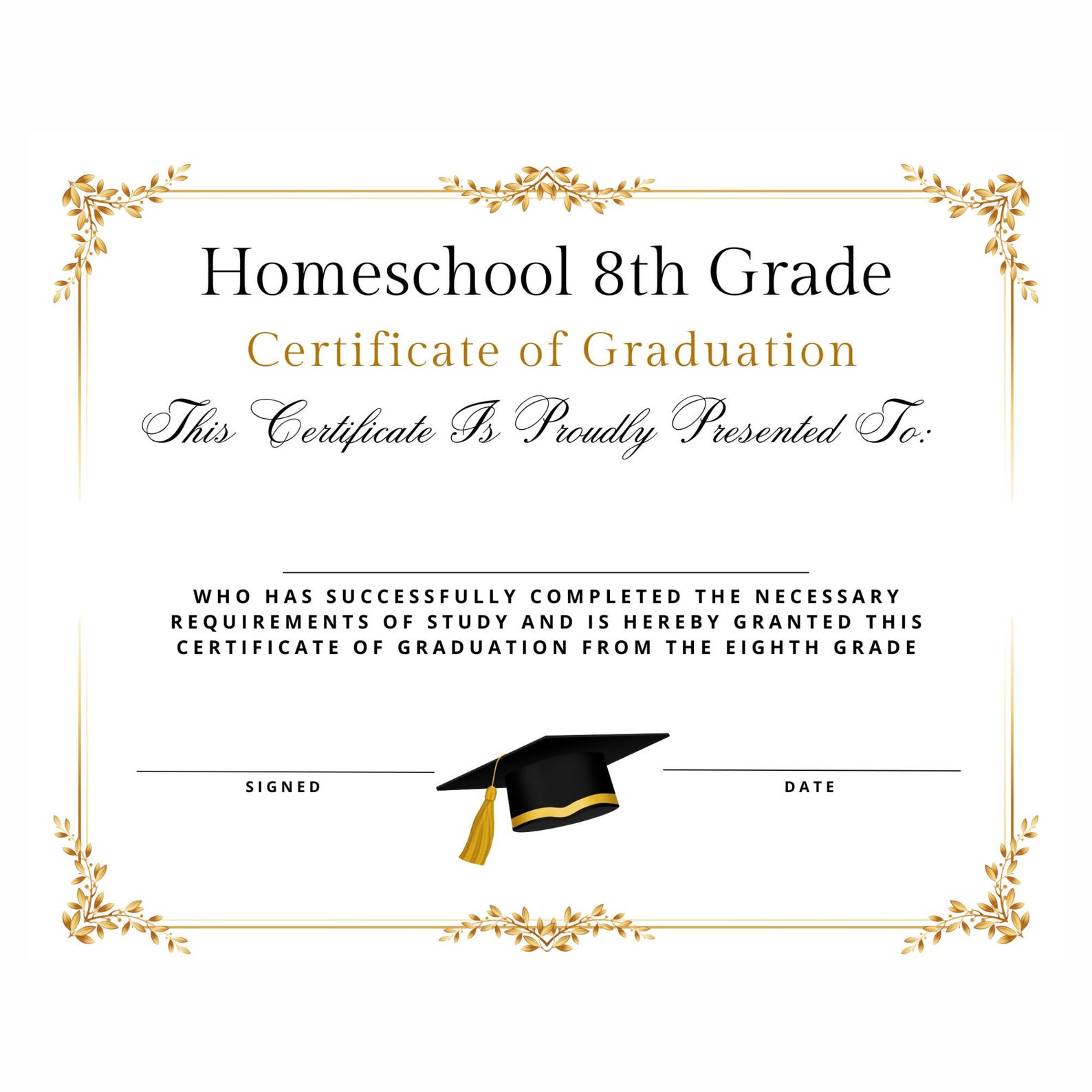 Homeschool 8th Eighth Grade Graduation Diploma Certificate School ...
