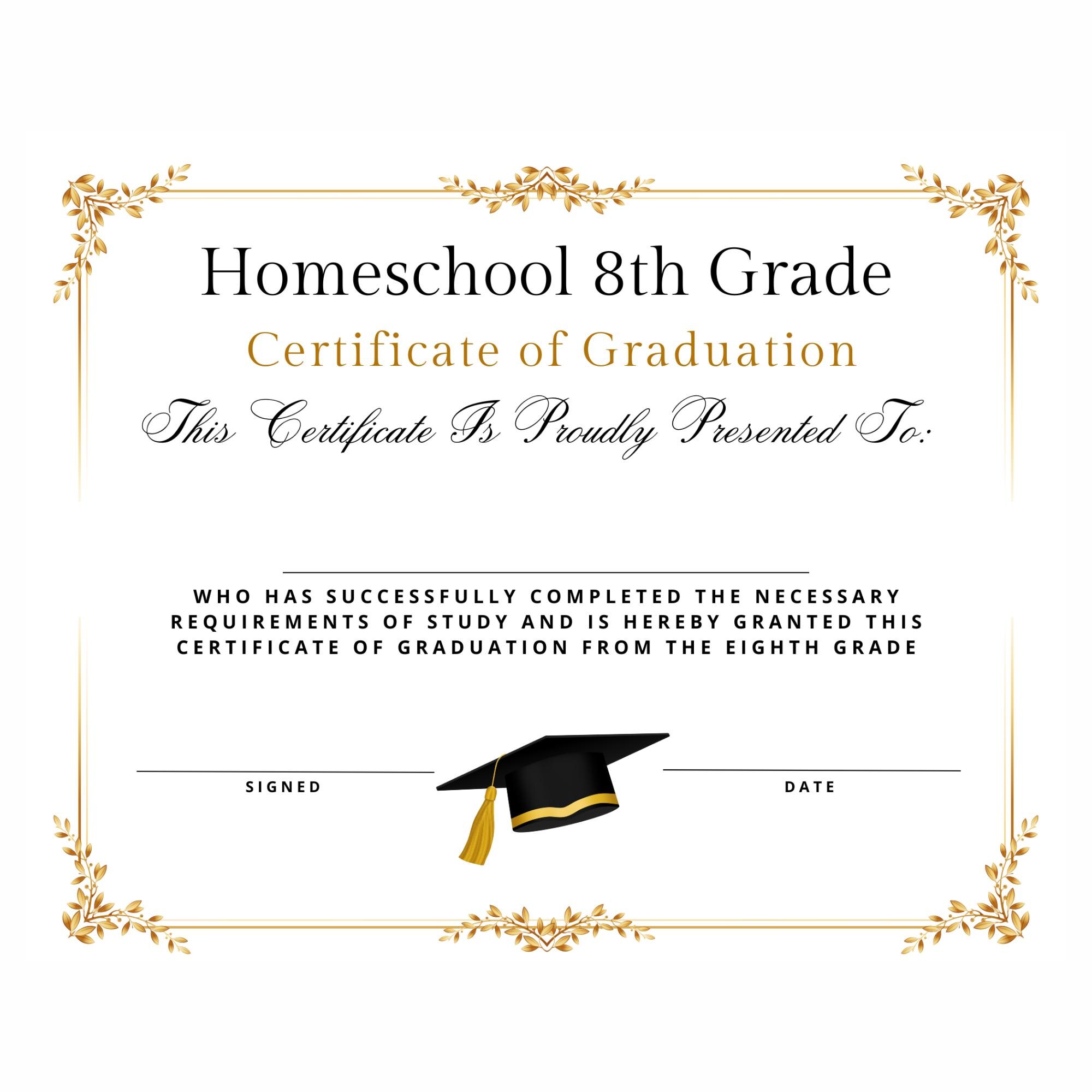Homeschool 8th Eighth Grade Graduation Diploma Certificate School ...