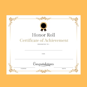 Honor's Day Honor Roll Certificate Award Instant Download Printable ...