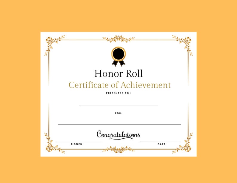 Honors Day Honor Roll Certificate Instant Download Printable Print and ...
