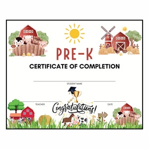 Pre-k Graduation Certificate of Completion Instant Download Diploma ...